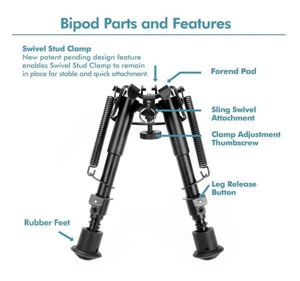 Hunting Rifle Bipod 6" to 9" Adjustable Picatinny Mount ...