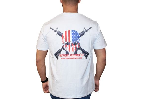TACTICAL SKELETON T-SHIRT WHITE USA FLAG | TacticalSkeleton.com